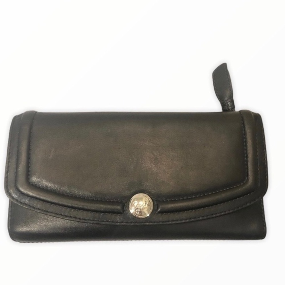 Coach Black Leather Folding Checkbook Wallet - Gem